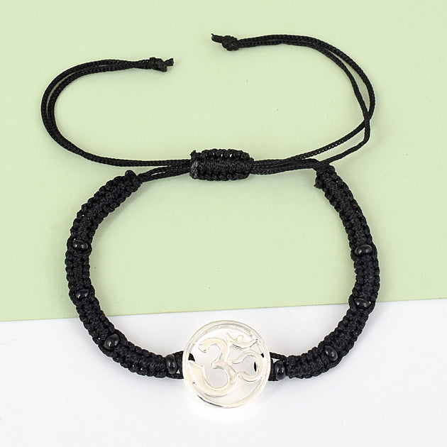 Men's Pure Silver Om Beaded Black Thread Bracelet – Matree by Neha Wahi