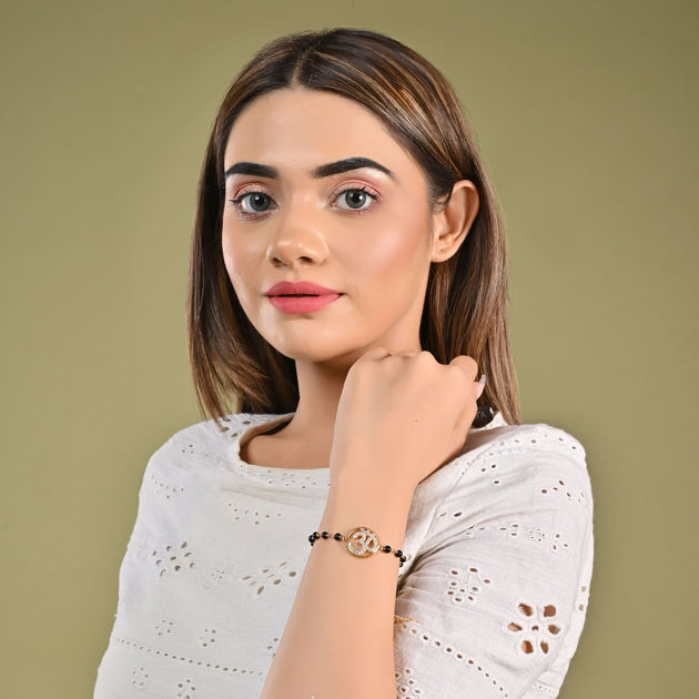 Pure Silver Om Black Nazariya Bead Bracelet – Matree by Neha Wahi