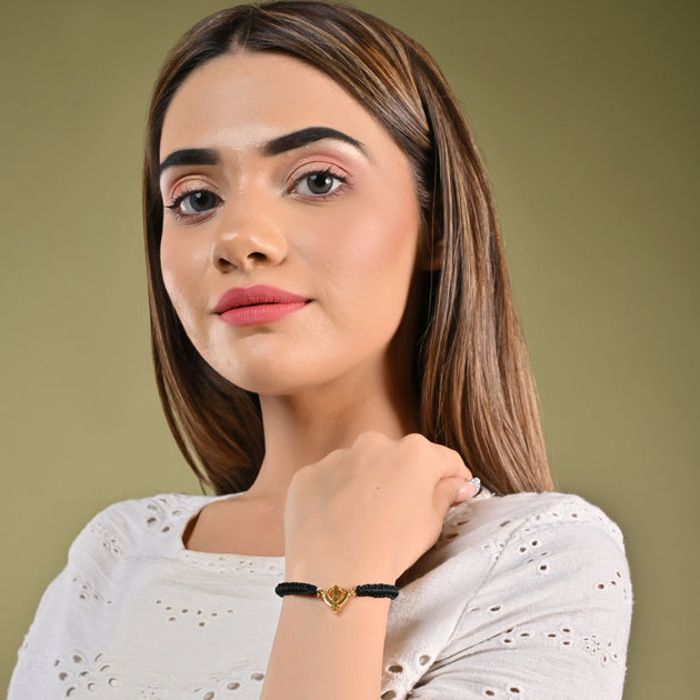 Pure Silver Khanda Black Thread Bracelet – Matree by Neha Wahi
